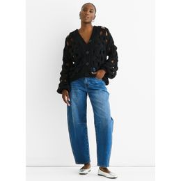 Schwarzer Hohlstrick-Chunky-Cardigan