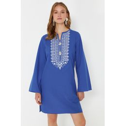Damen Blau Unifarben Maxi Langes Strandkleid L&auml;ssig