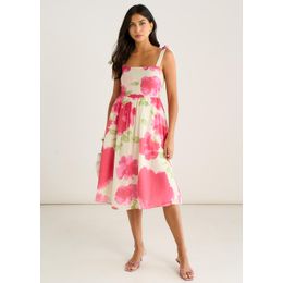 Midi-Kleid mit rosa Blumenmuster und Tr&auml;gern