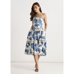 Blaues Cami-Kleid aus Leinenmischung mit Blumenmuster