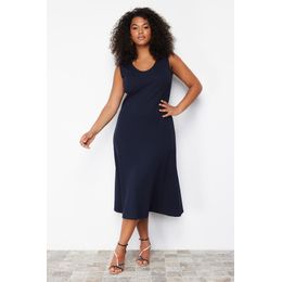 Dunkelblaues Unifarbenes Midikleid mit Spaghettitr&auml;gern von Curve f&uuml;r Damen, l&auml;ssig und bequem in gro&szlig;en Gr&ouml;&szlig;en
