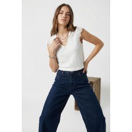 Spitzentop Pieces "PCOLLINE SL LACE V-NECK TOP WVN NOOS", Damen, Gr. S, wei&szlig; (cloud dancer), Spitze, Obermaterial: 90% Nylon, 10% Elasthan, unifarben, regular fit normal, V-Ausschnitt, Tops Spitzentop