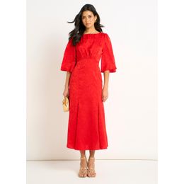 Rotes Midikleid aus Jacquard-Satin