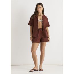 Schokolade Leinen Mix Oversized Hemd mit Knopfleiste