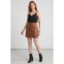 Brauner Minirock aus Wildleder mit hoher Taille