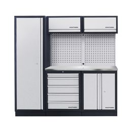 Kraftwerk 3-Element-Schrankwand mit Vierkantlochwand Inox-Arbeitsplatte (3964AIX)