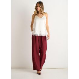 Wei&szlig;es Cami-Top aus Satin mit Spitzenbesatz