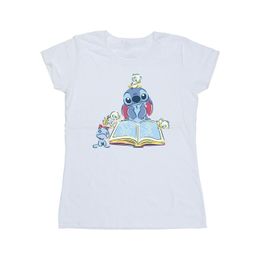 Disney - "Lilo & Stitch Reading A Book" T-Shirt f&uuml;r Damen (Wei&szlig;)
