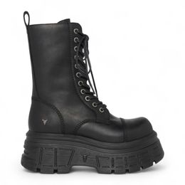 Windsor Smith Windsorsmith Damen Schwarze, wadenlange Bikerstiefel aus Leder mit Plateausohle - Screaming
