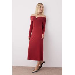 Orangefarbenes, flaches, langes, l&auml;ssiges/figurbetontes Maxikleid f&uuml;r Damen