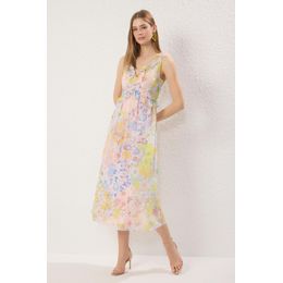 Damen marineblaues gebl&uuml;mtes &auml;rmelloses Midikleid f&uuml;r Tag und Abend