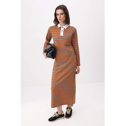 Gestreiftes, langes Maxikleid f&uuml;r Damen, l&auml;ssig/alltagstauglich, A-Linie, Hijab-Stil