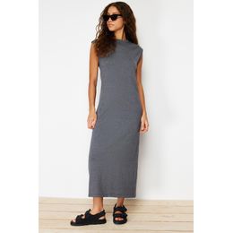 Grau Unifarbenes Maxikleid f&uuml;r Damen, &auml;rmellos, l&auml;ssig, normale Passform