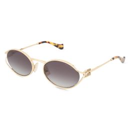 Miu Miu MU52YS | Damen-Sonnenbrille | Fassung: Vollrand, Oval, Metall, Gold Hell | Glasfarbe: Grau Verlaufend