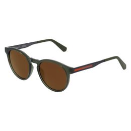 Calvin Klein CKJ22643S | Unisex-Sonnenbrille | Fassung: Vollrand, Panto, Kunststoff, Olive Transparent | Glasfarbe: Braun Spiegel Gold