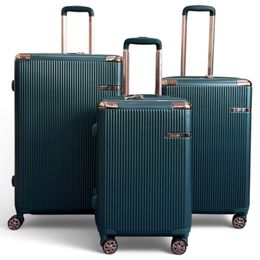 Erweiterbares dunkelgr&uuml;nes Hartschalen-Reisekoffer-Set mit 8 R&auml;dern