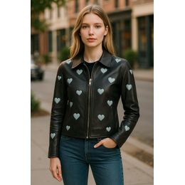 Schwarze Bikerjacke aus Leder mit Herzen f&uuml;r Damen &ndash; Renmark