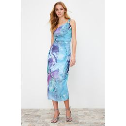 Abstraktes Midi-Kleid f&uuml;r Damen mit One-Shoulder-Ausschnitt, l&auml;ssig, figurbetont
