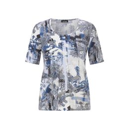Kurzarmshirt GOLDNER "Kurzgr&ouml;&szlig;e Viskoseshirt mit femininem Paisley-Print", Damen, Gr. 20, blau (blau, grau, gemustert), Obermaterial: 95% Viskose CV. 5% Elasthan EL., Modisch, Gerade, Shirts, stretchbequemer Viskosejersey