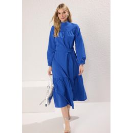 Langes, gerades, blaues Damen-Hijab-Kleid f&uuml;r Freizeit und Alltag