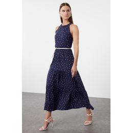 Dunkelblaues, abstraktes, &auml;rmelloses Maxikleid f&uuml;r Damen in normaler Passform
