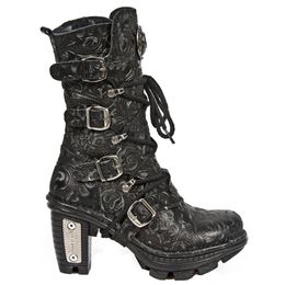 New Rock Damen-Gothic-Lederstiefel mit Blumenmuster &ndash; NEOTR005-S25