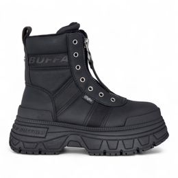 Buffalo Damen Schwarze Chunky Plateau-Kampfstiefel mit Frontrei&szlig;verschluss - Fusion