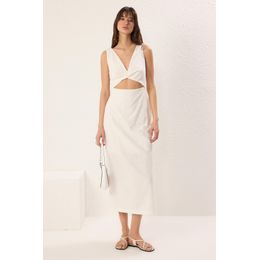 ecrufarbenes, gerades, &auml;rmelloses Midikleid f&uuml;r Damen, l&auml;ssig/alltagstauglich