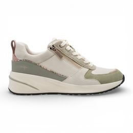 Tamaris Damen-Sneaker, wei&szlig;-gr&uuml;n, mit Plateau, Rei&szlig;verschluss und Schn&uuml;rung