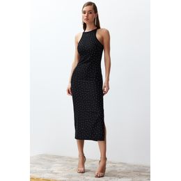 Damen Unifarbene &auml;rmellose Midi-Cocktailkleider in taillierter Passform