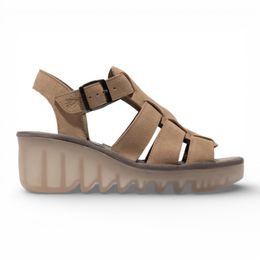 Fly London Damen-Keilsandalen BAIC621FLY aus taupefarbenem Wildleder