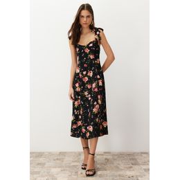 Damen-Midikleid mit Blumenmuster, Spaghettitr&auml;gern, l&auml;ssig, normale Passform