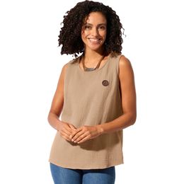 Damen Blusentop aus luftiger Baumwolle camel, Gr&ouml;&szlig;e 36