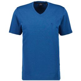 T-Shirt Ragman, Herren, Gr. M, blau (blau, melange, 765), Jersey, 70% Baumwolle 30% Polyester, regular fit, V-Ausschnitt, Shirts T-Shirt