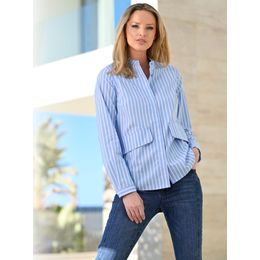 Langarmbluse Heine, Damen, Gr. 36, blau (himmelblau, wei&szlig;, gestreift), 67% Baumwolle, 29% Polyester, 4% Elasthan, gemustert, mehrfarbig, Rundhals, Blusen