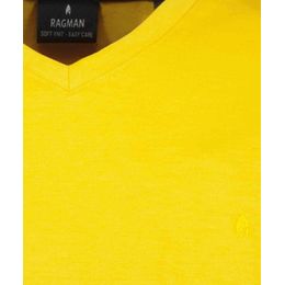 T-Shirt Ragman, Herren, Gr. L, gelb, Jersey, 70% Baumwolle 30% Polyester, regular fit, V-Ausschnitt, Shirts T-Shirt