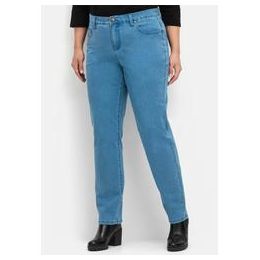 Stretch-Jeans sheego, Damen, Gr. 40, Normalgr&ouml;&szlig;en, blau (blau denim), 71% Baumwolle, 27% Polyester, 2% Elasthan, unifarben, lang, Jeans