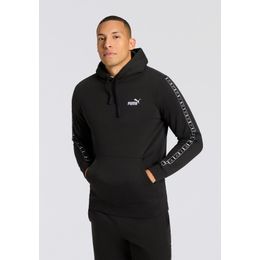 Kapuzensweatshirt Puma "ESS TAPE HOODIE FL", Herren, Gr. L, schwarz (Puma schwarz), Fleece, Obermaterial: 66% Baumwolle, 34% Polyester, bedruckt, regular fit normal, Rundhals, angesetztes B&uuml;ndchen, Sweatshirts, mit K&auml;ngurutasche, mit Kapuze, Regular Fit, Rundhalsausschnitt
