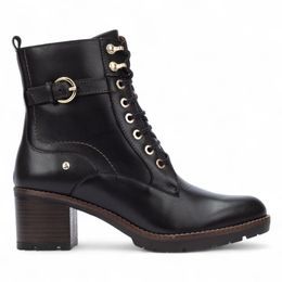 Pikolinos Combat-Stiefeletten f&uuml;r Damen aus schwarzem Leder mit mittelhohem Absatz - Llanes