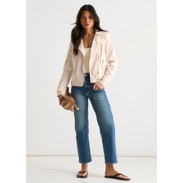 Beige Cord Biker Zip Up Jacke