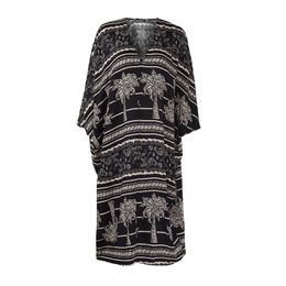 Schwarzes bedrucktes Midi-Strandkleid mit Spaghettitr&auml;gern in &Uuml;bergr&ouml;&szlig;e f&uuml;r Damen