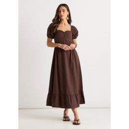 Braunes Zigeunerkleid mit Puff&auml;rmeln und Midaxi-Kleid