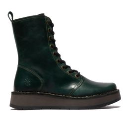 Fly London Damen RAMI043 Freizeitstiefeletten aus Leder mit Schn&uuml;rung, Gr&uuml;n