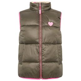 Zwillingsherz Wende-Steppweste "Teddy Wendbar" in Khaki/ Beige - 51% | Gr&ouml;&szlig;e S | Damenjacken