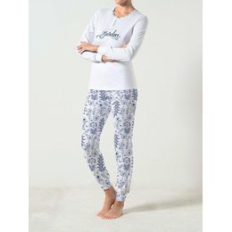 COTONELLA Pyjama in Wei&szlig;/ Blau - 56% | Gr&ouml;&szlig;e M | Damen-loungewear