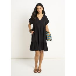 Schwarzes Mini-Smok-Kleid mit V-Ausschnitt