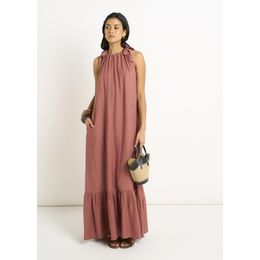 Maxikleid mit schr&auml;gem Ausschnitt und Trapezschnitt in Rostrot