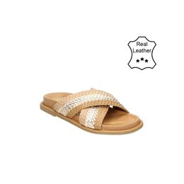 Bullboxer Leder-Hausschuhe in Beige/ Hellbraun - 65% | Gr&ouml;&szlig;e 36 | Damen-pantoletten