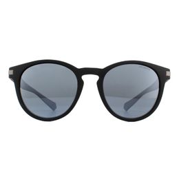 Polaroid Round Mens Matte Black Silver Mirror Polarisierte Sonnenbrille