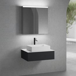 neoro n50 Unterschrank B: 80 cm mit 1 Auszug, Waschtisch B: 58 cm wei&szlig; matt, mit Spiegelschrank f&uuml;r die Schweiz,, BN0065WM+BN0412BM+BN0402WH+BN0486MI,